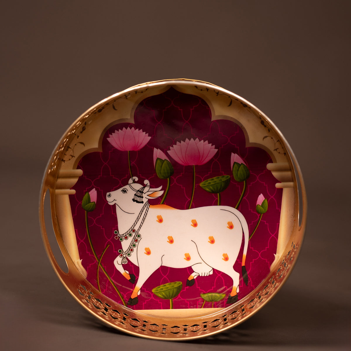 Buy Purple Pichwai Printed Metal Tray | Unique Return Gifts – Ikyem