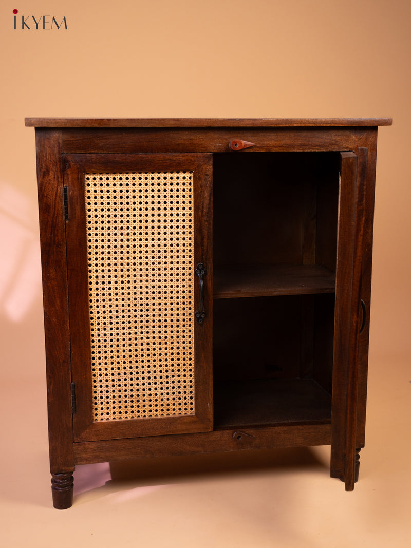 Ratan/Cane Paneled Wooden Cabinet