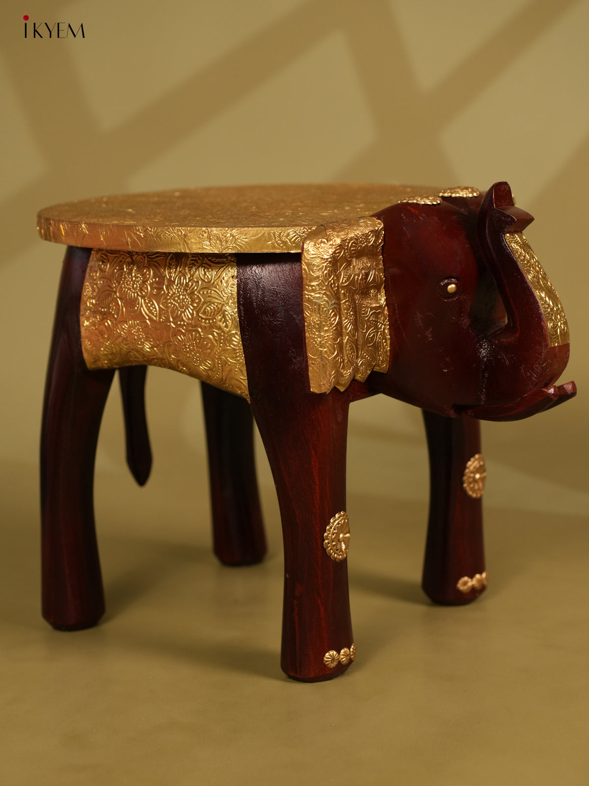 Brass Fitted Wooden Elephant Stool - 8inch