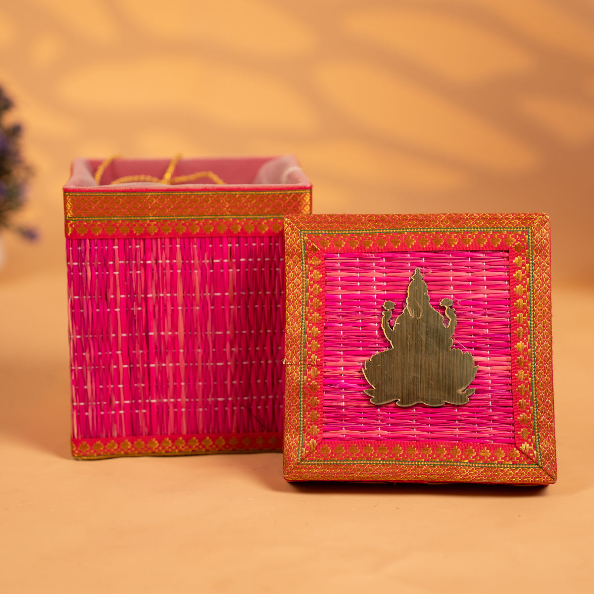 Korai Gift Box with Net Potli with Lakshmi Motif - 7 inch- Pink -KB171 ...
