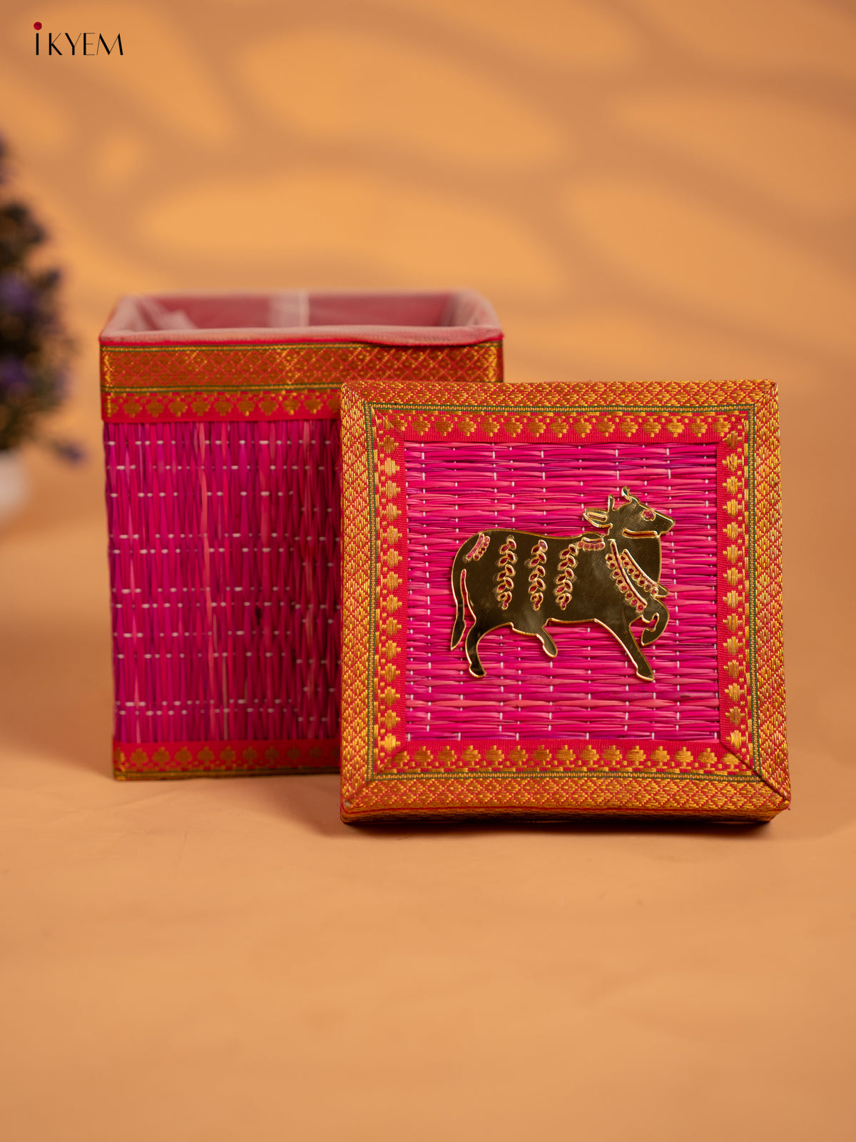 Korai Gift Box with Net Potli with Pichwai Motif - Pink - KB17147