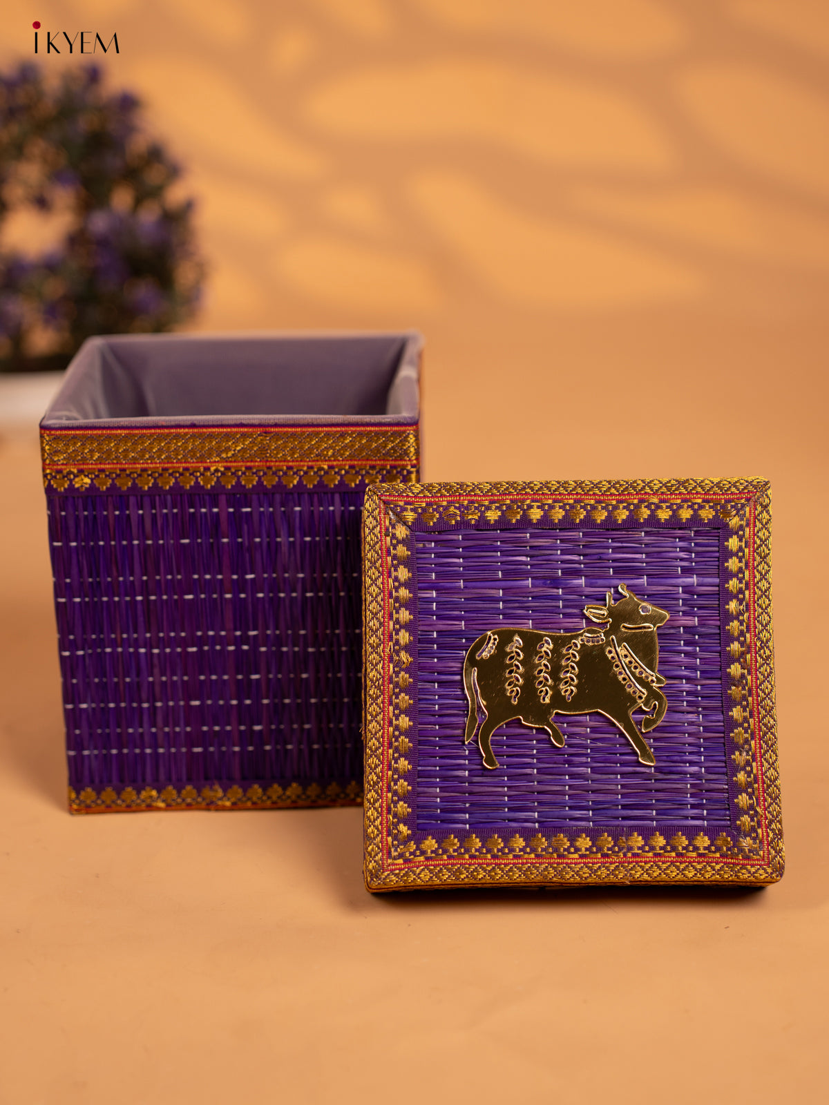 Korai Gift Box with Net Potli with Pichwai Motif - Purple - KB17148