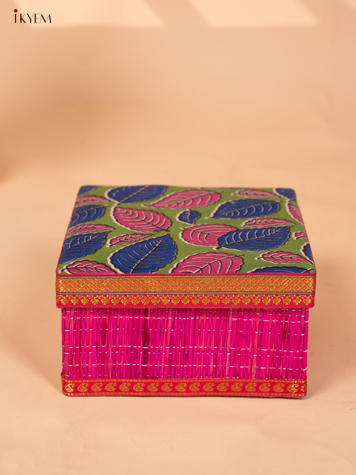 Foldable Korai Box with Kalamkari Fabric Top- 4 Inch - Pink - KB26115