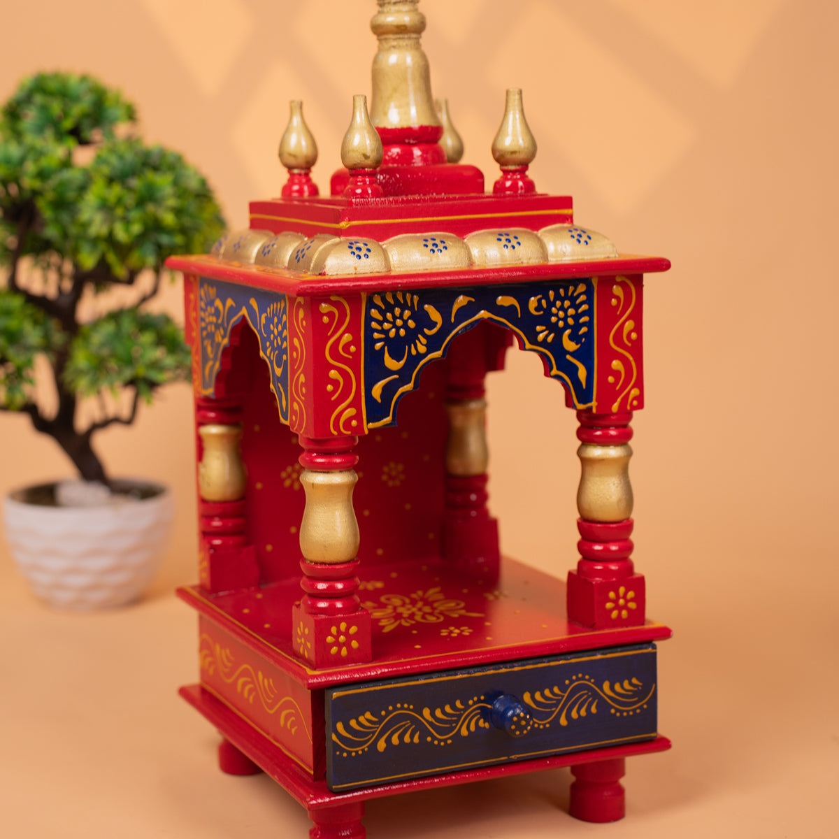Hand Painted Wooden Pooja Mandir/Mandapam with Drawer - 19 Inch-KC0111 ...