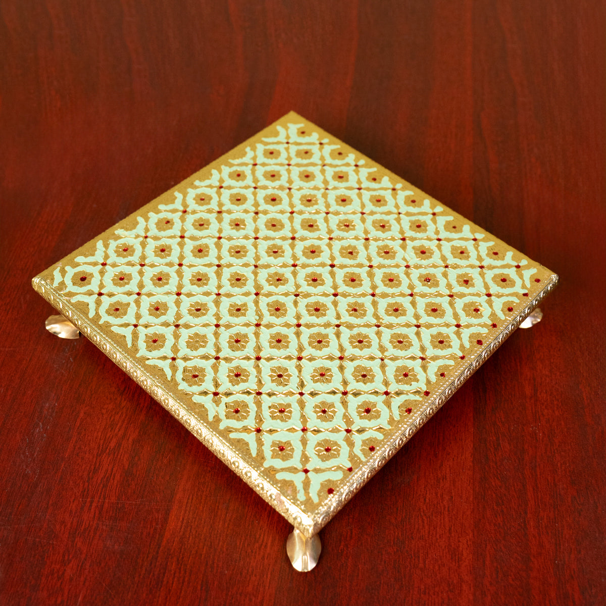 Magnificent Pista Green Wooden Bajot With Meenakari Design - KC11112 ...