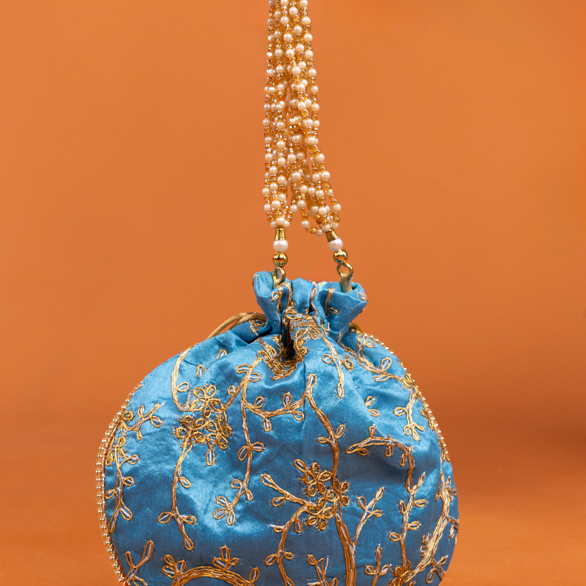 Blue Embroidered Potli Bags Online | seemantham return gifts – Ikyem