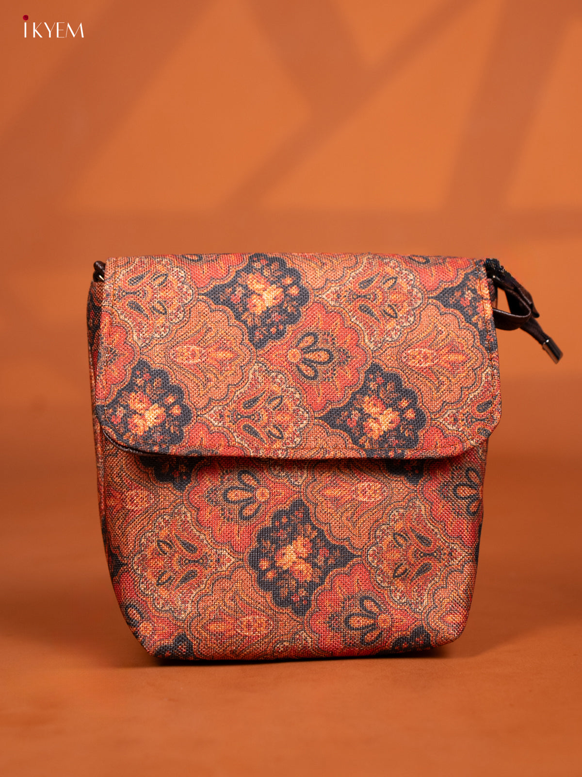 Semi Jute Leather Flap Sling Bag - Rust Colour - KD26996