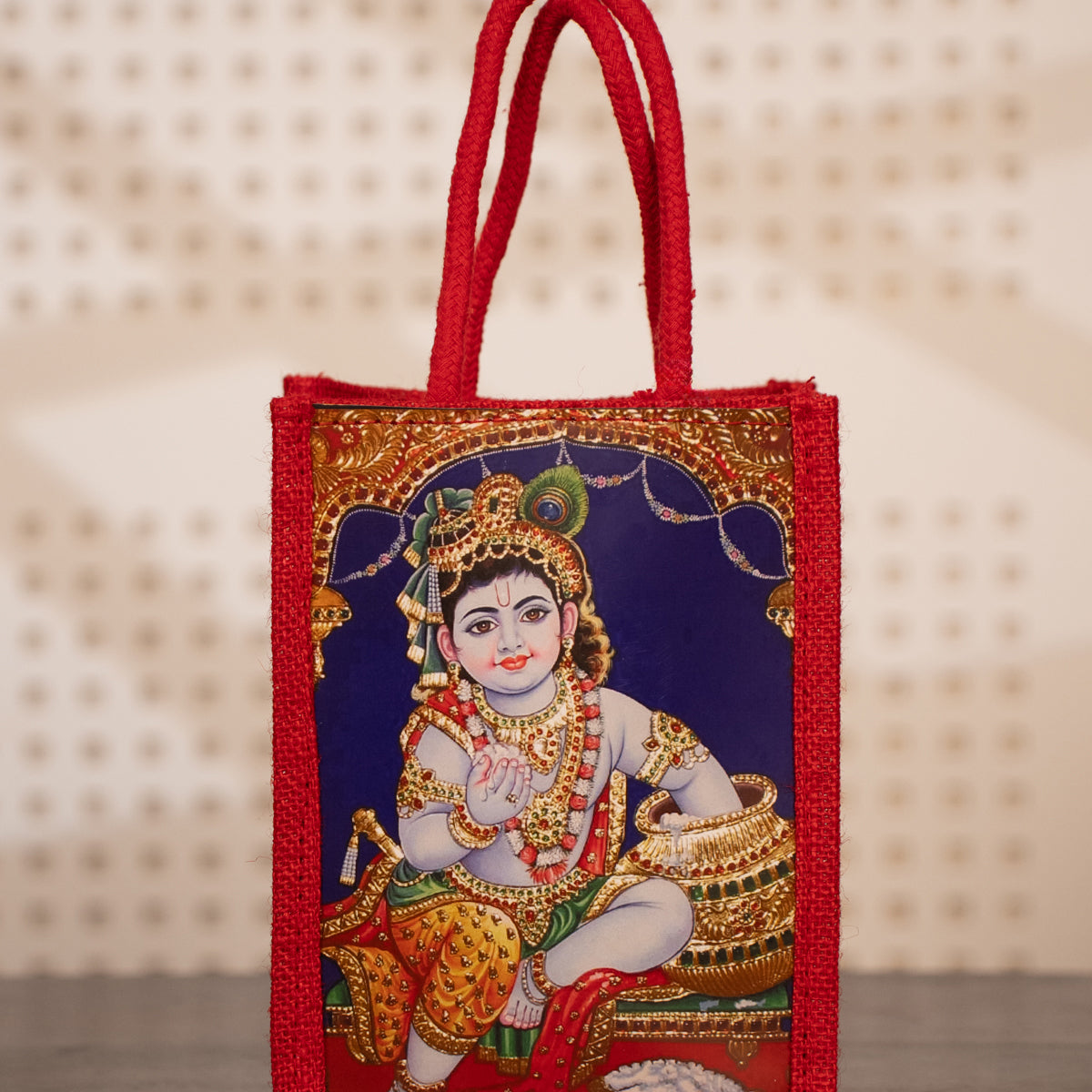 Tanjore Style Krishna Jute Gift Bags | Seemantham return gifts – Ikyem