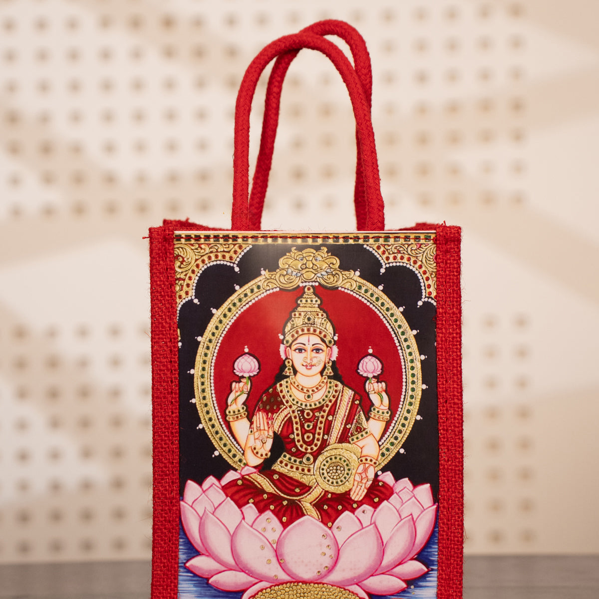 Tanjore Style Lakshmi Jute Gift Bags | Seemantham return gifts – Ikyem