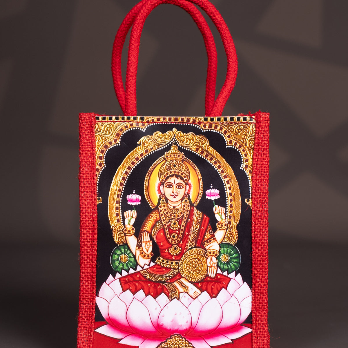 Tanjore Style Lakshmi Jute Gift Bags | Seemantham return gifts – Ikyem