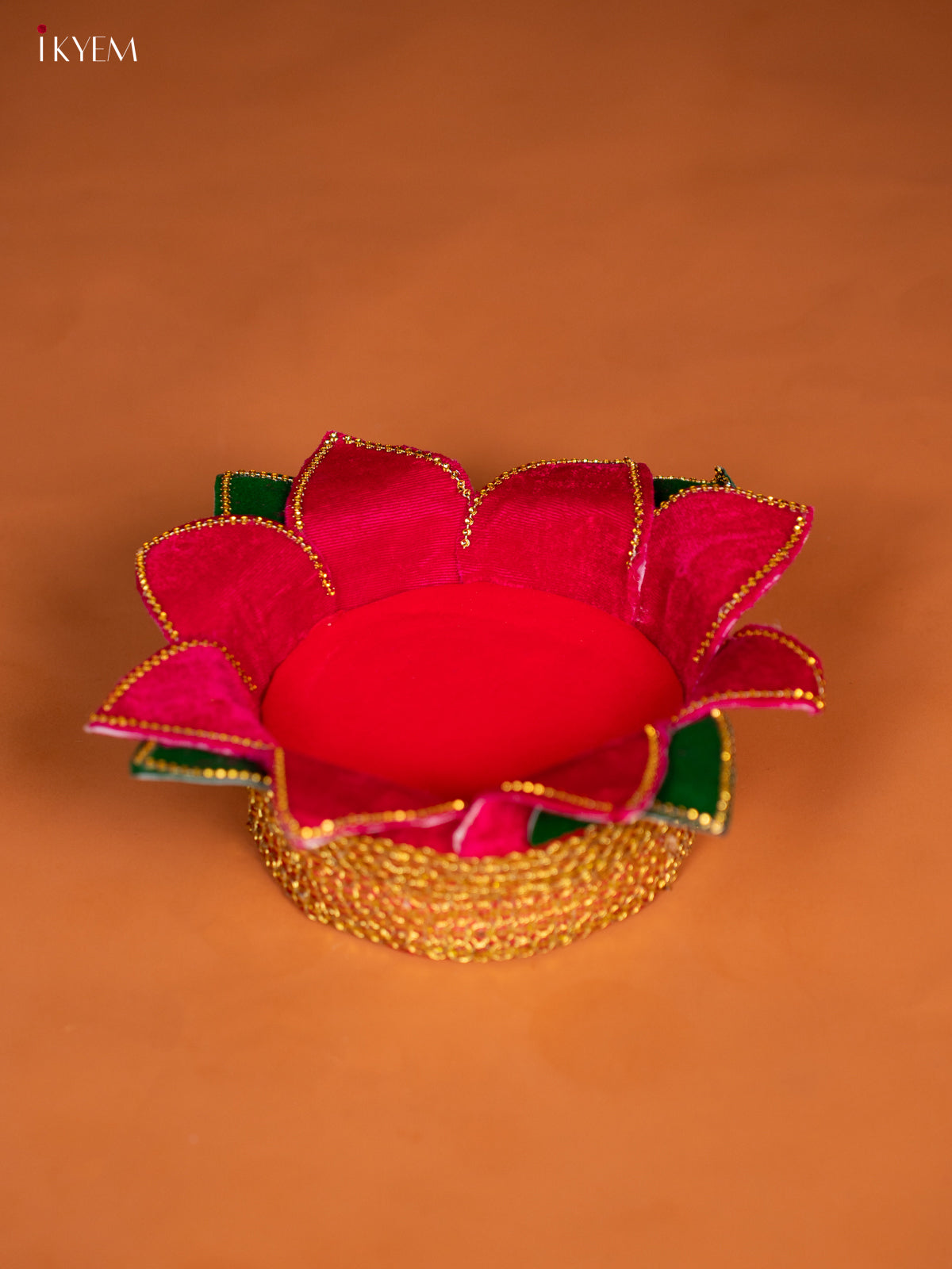 Velvel Lotus Base for Ambal - Pink & Green - Small - KF04178