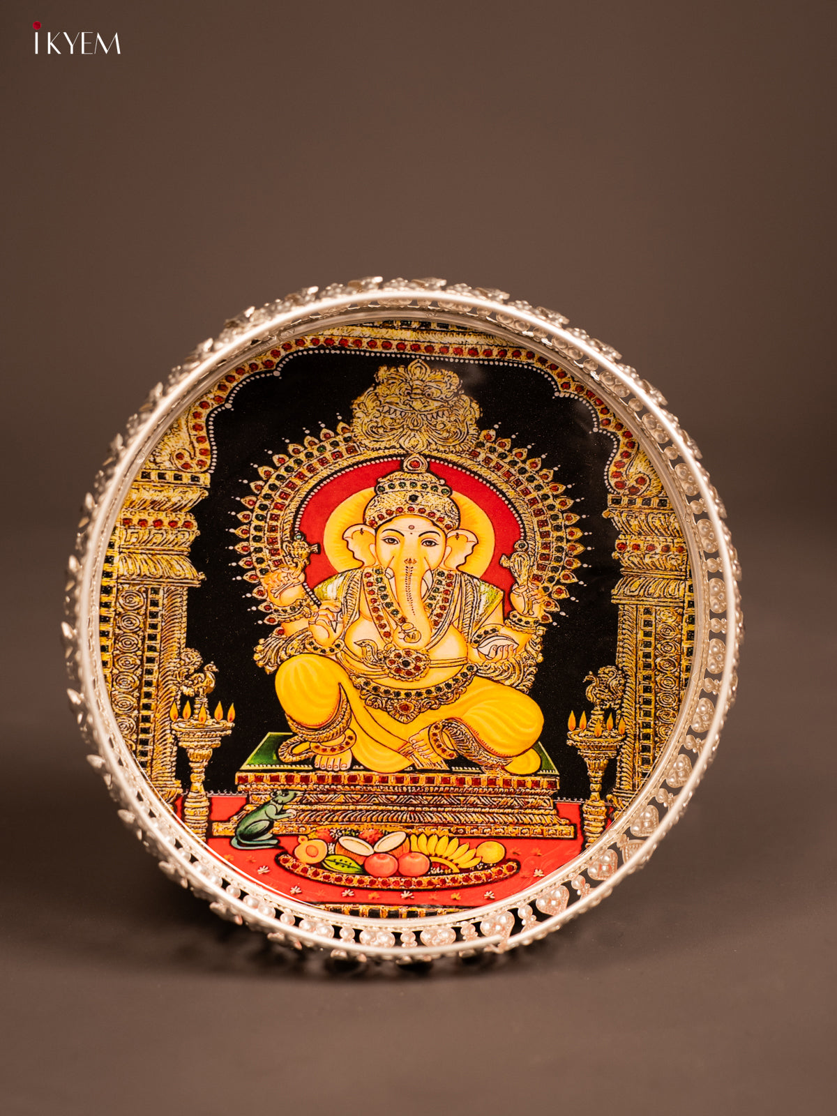 Digital Printed German Silver Tray - Ganesha - 8 inch - KF21203