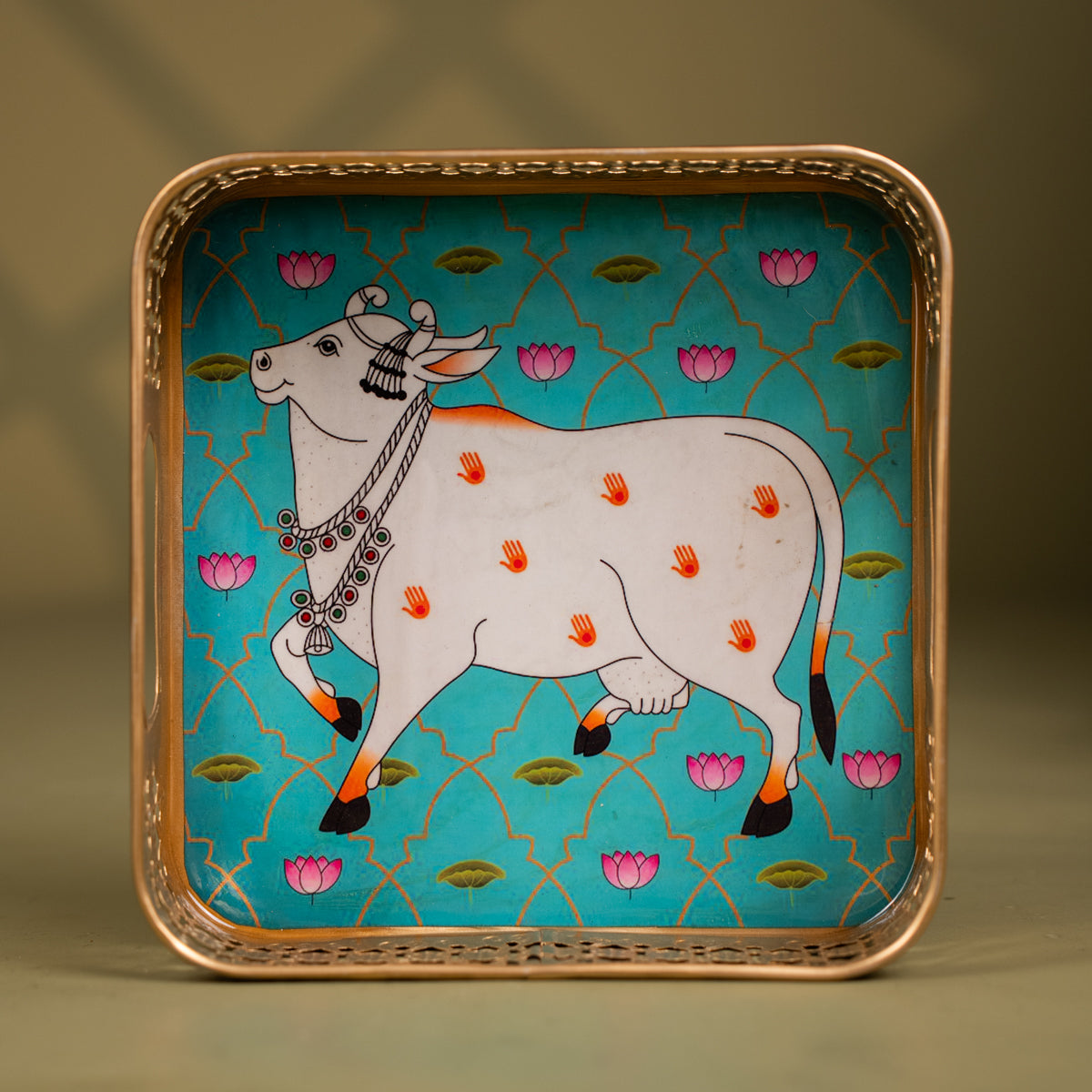 Metal Digital tray Square - Cow - Blue - 8 Inch - KF24169 – Ikyem