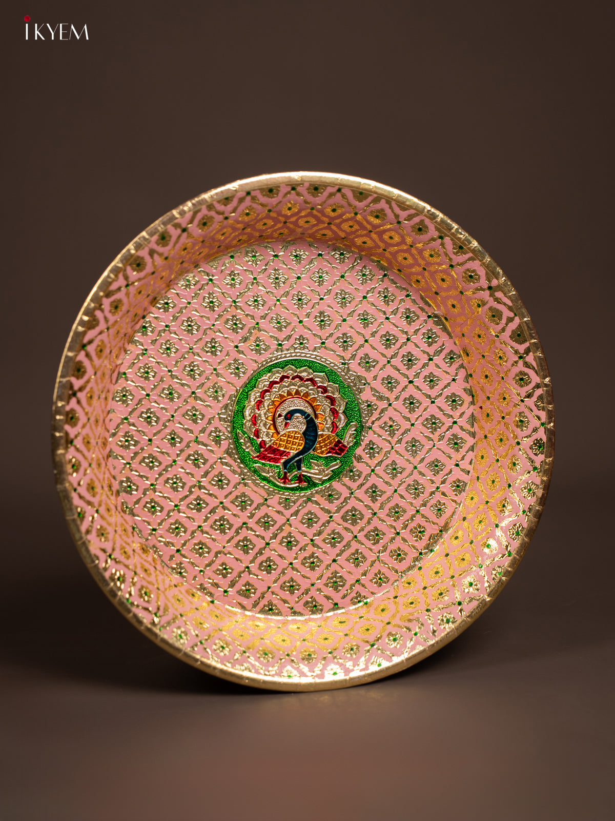 Meenakari Round Plate - Pink (15.5x15.5) Inch - KF24226