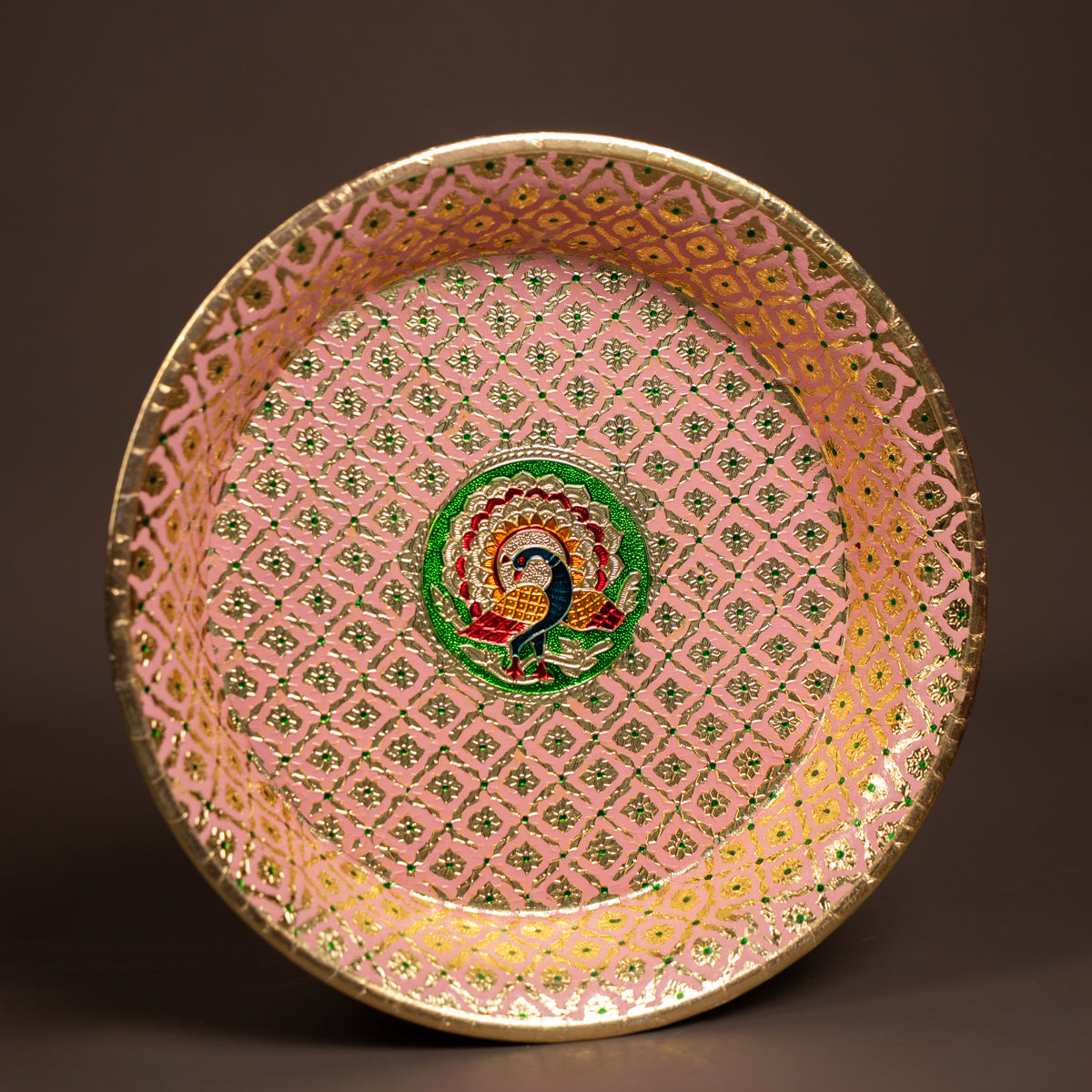Meenakari Round Plate - Pink (14.5x14.5) Inch - KF24227 – Ikyem