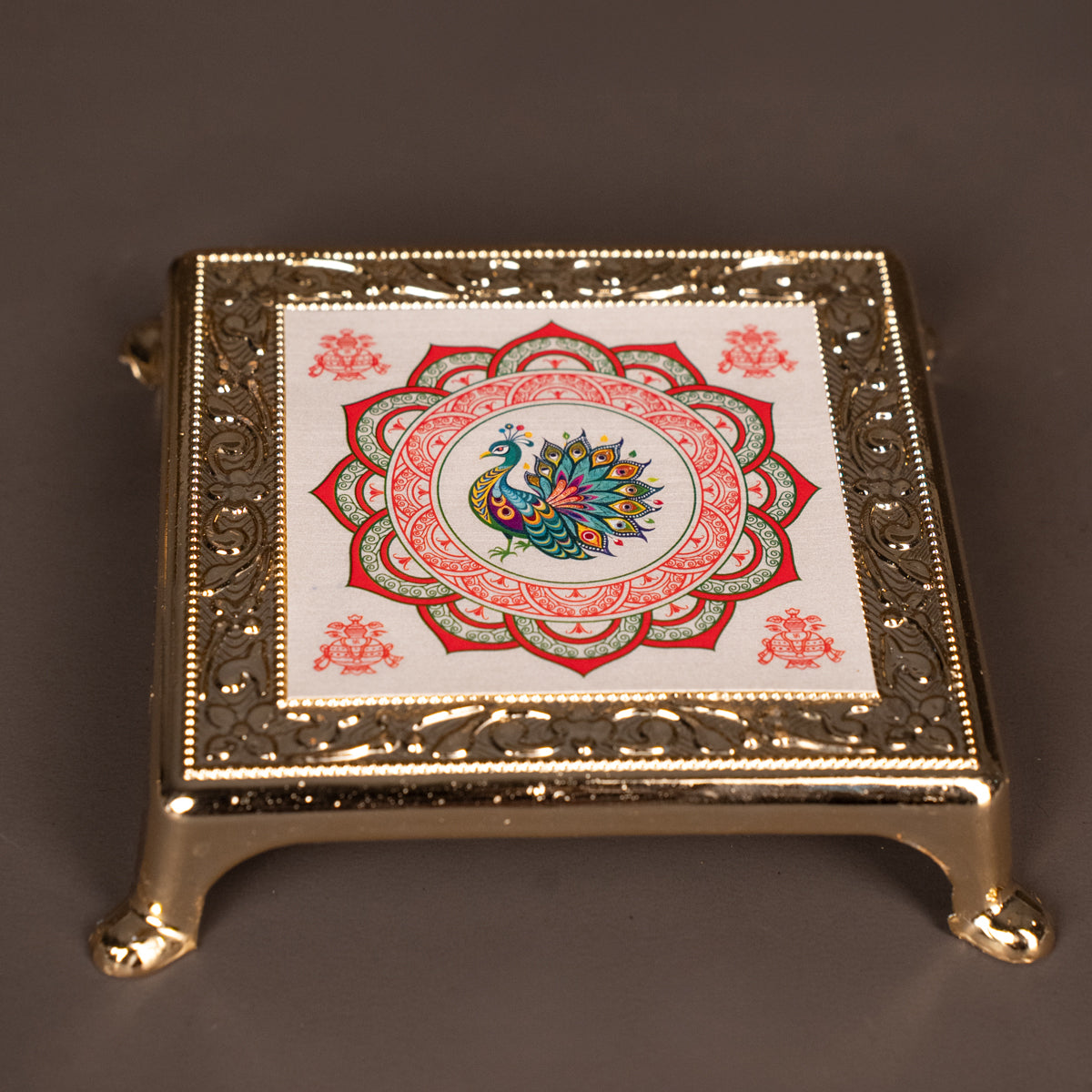 Buy White Plastic Chowki With Peacock | Return Gifts under 100 – Ikyem