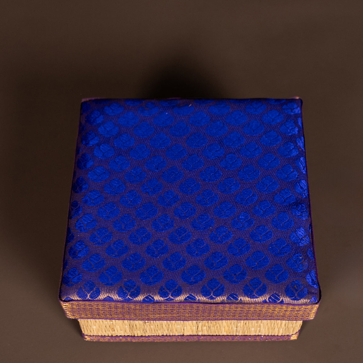 Square Korai Box with Banarasi Fabric Top - Blue - KH14188 – Ikyem