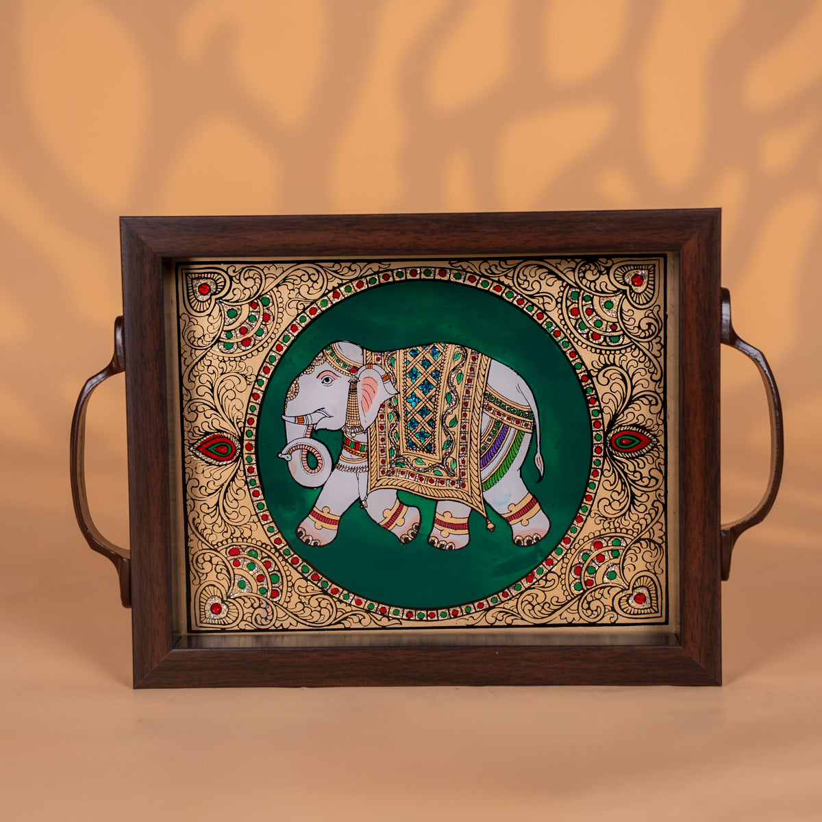 Reverse Glass Painted Tray (9x7) - Elephant - Green - KI02116 – Ikyem