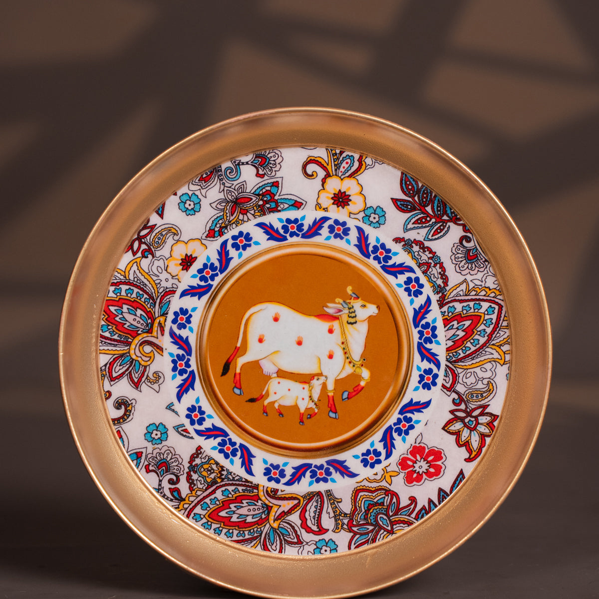 Brass Coated Plate Cow & Calf- White with Light Brown - 8 Inches - KI0 ...