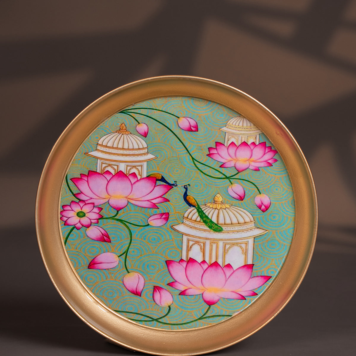 Brass Coated Plate Pichwai - Light green - 8 Inches - KI06135 – Ikyem