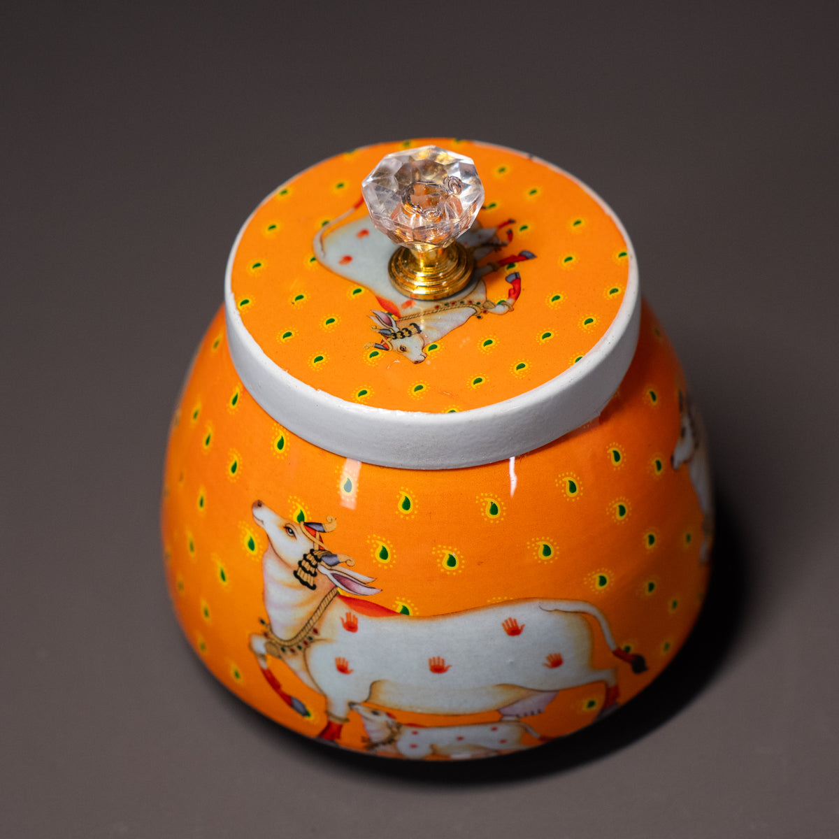 Buy Orange Pichwai Print Cow & Calf Kitchen Jars | Corporate diwali gi ...