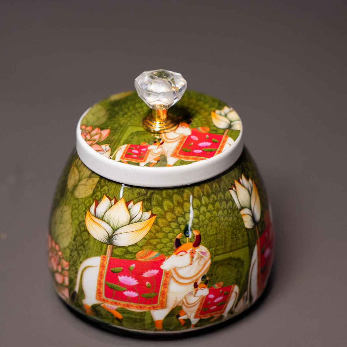 Buy Green Pichwai Print Cow & Calf Kitchen Jars | Corporate diwali gif ...