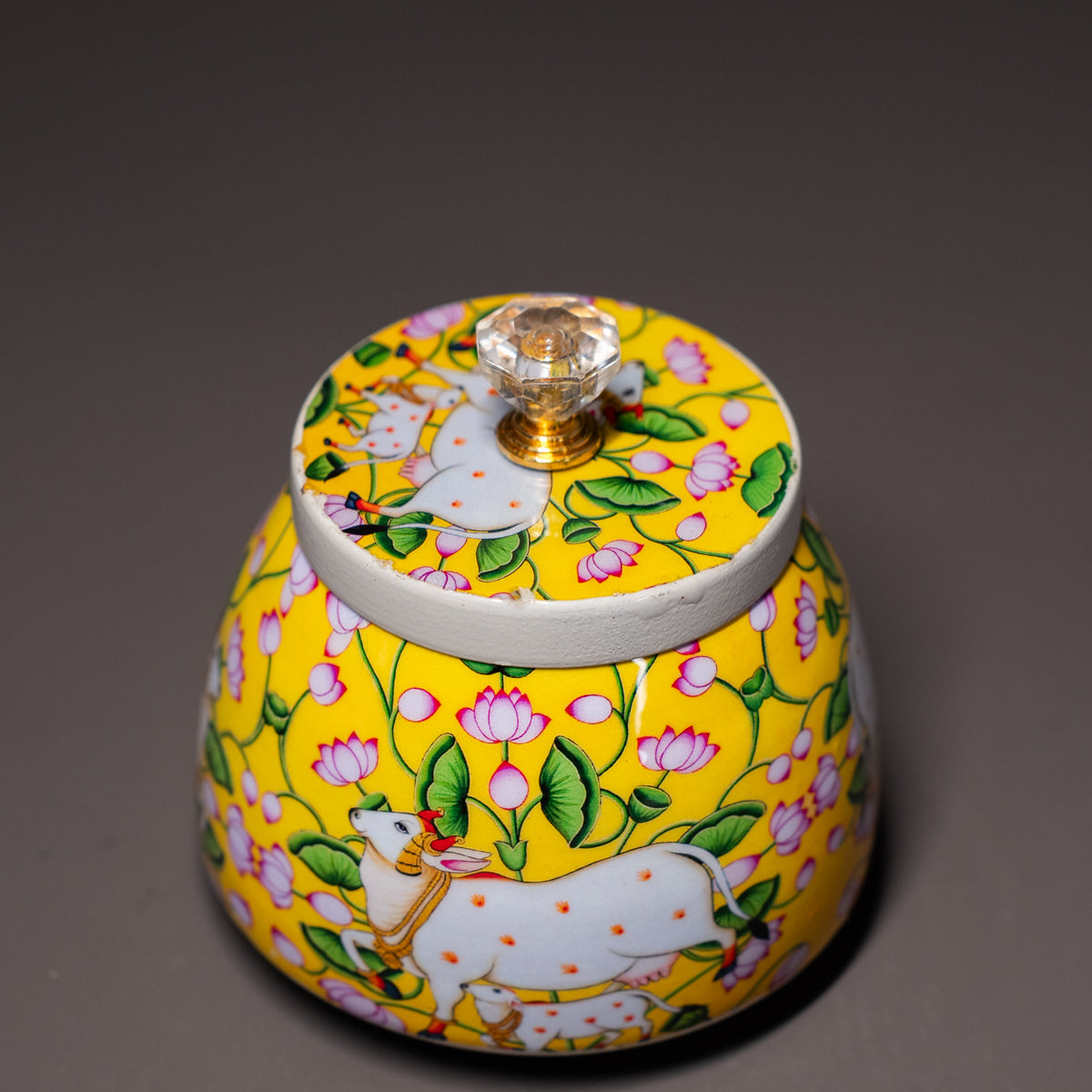 Buy Yellow Pichwai Print Cow & Calf Kitchen Jars | Corporate diwali gi ...