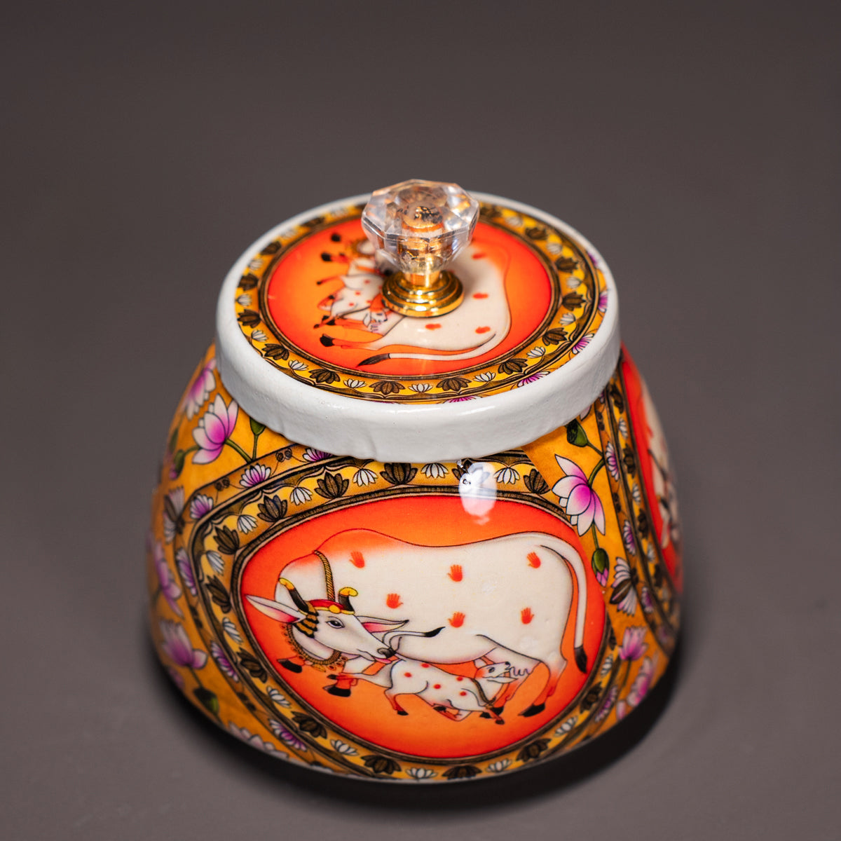Buy Yellow & Orange Pichwai Printed Kitchen Jars | Corporate diwali gi ...