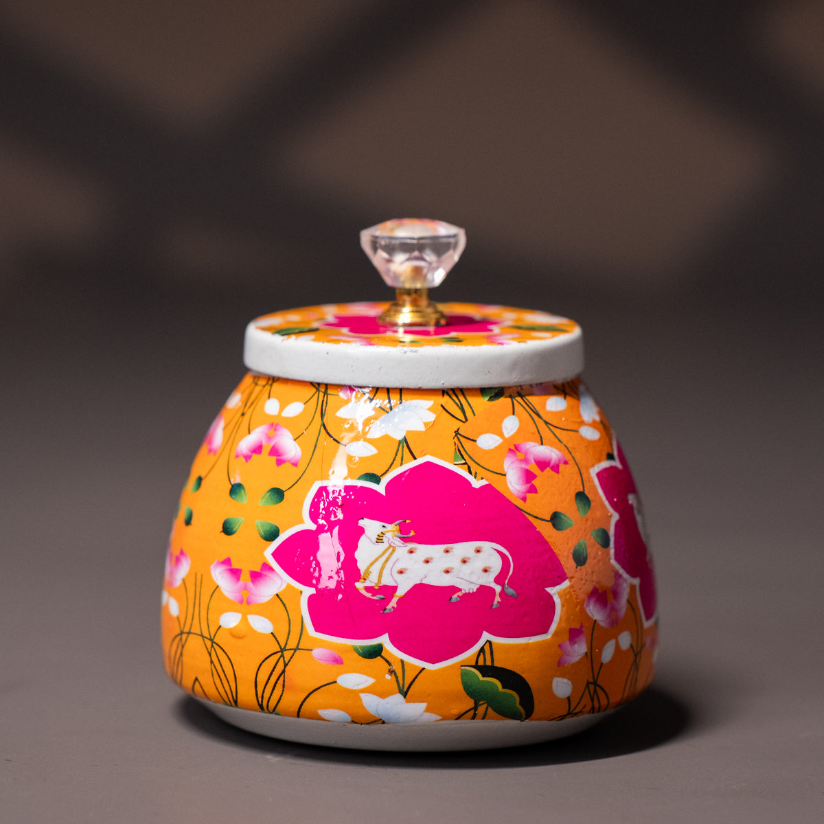 Buy Orange Pichwai Print Cow & Calf Kitchen Jars | Corporate diwali gi ...
