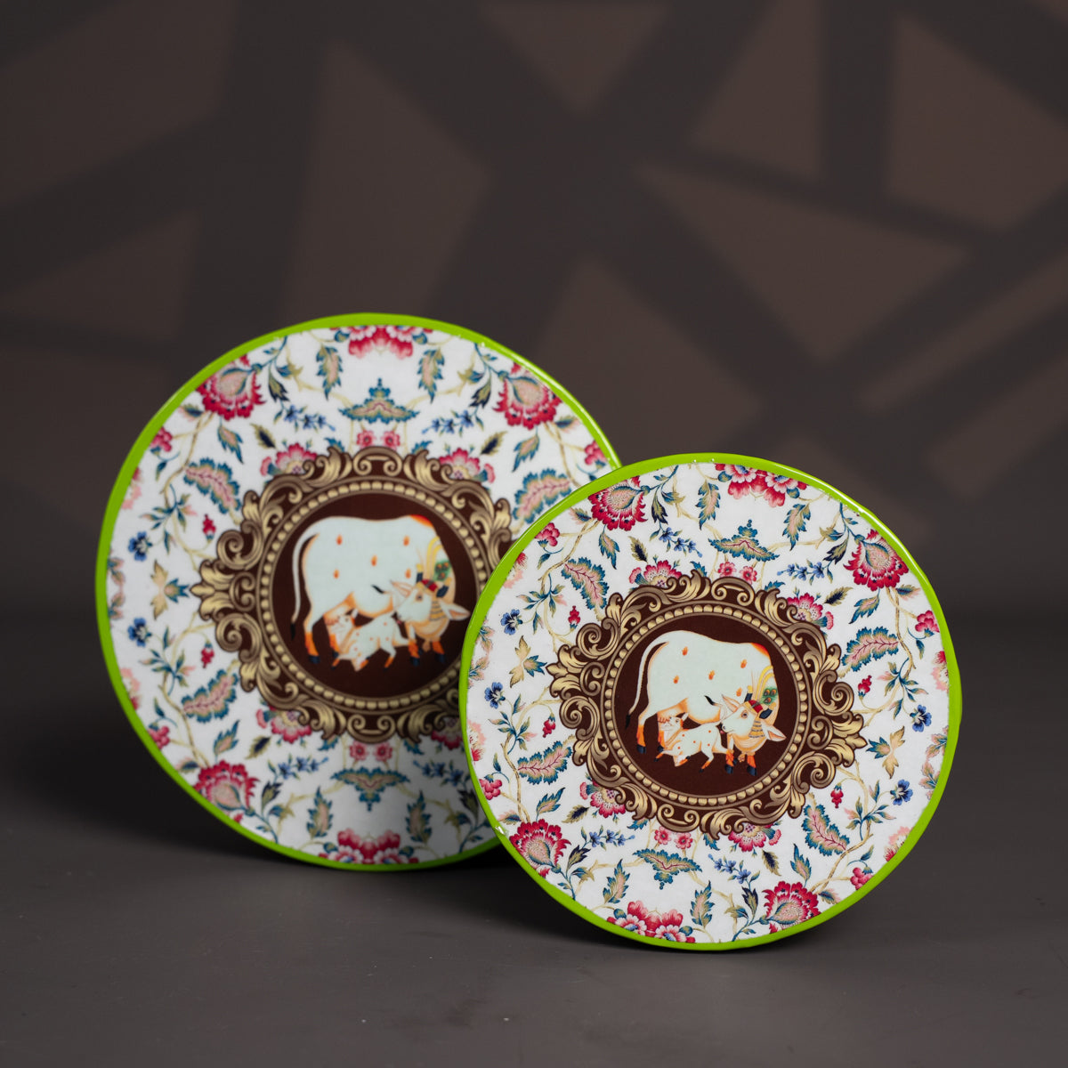 Buy Lime Green Storage Boxes With Pichwai Print For Wedding Gift – Ikyem