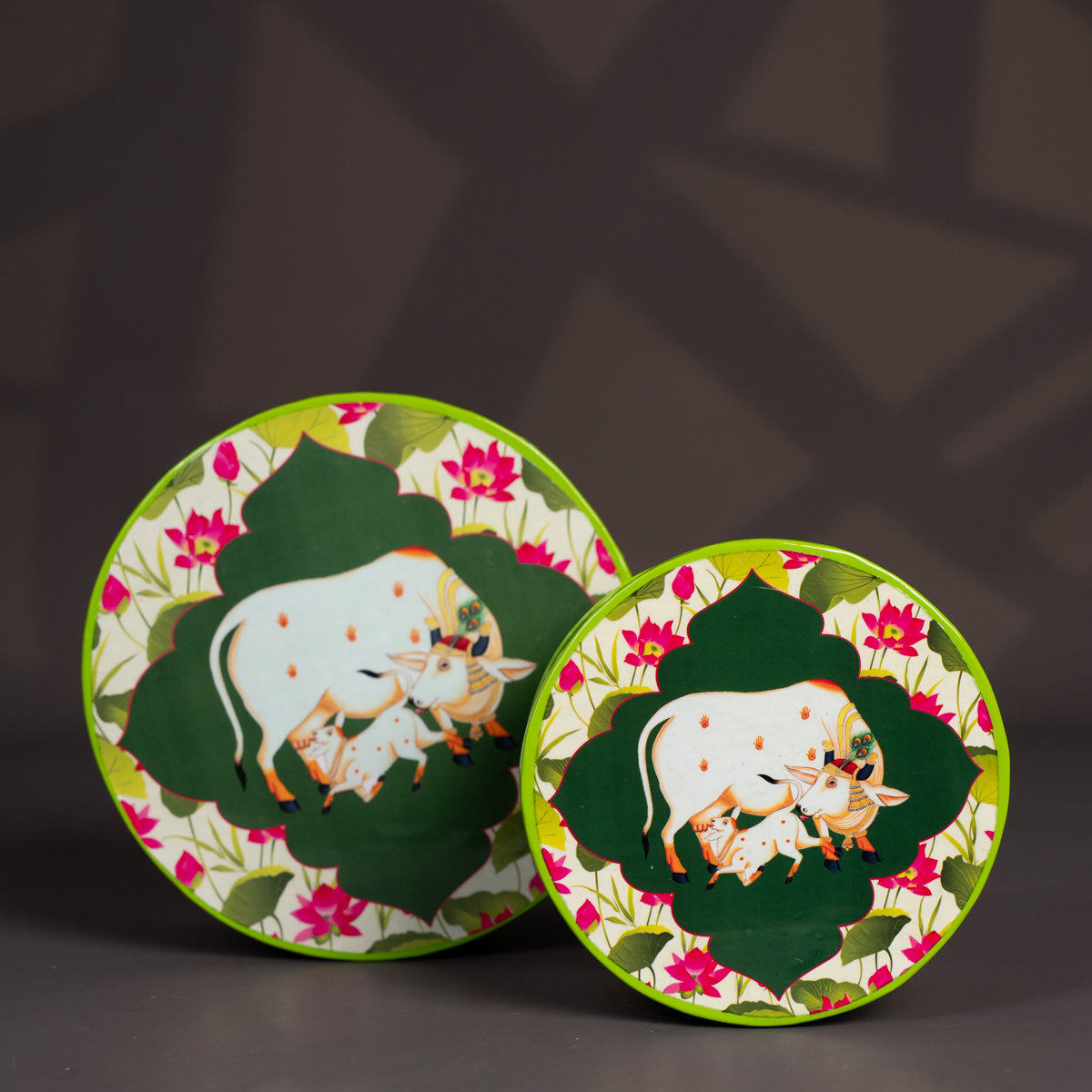 Buy Lime Green Storage Boxes With Pichwai Print For Wedding Gift – Ikyem