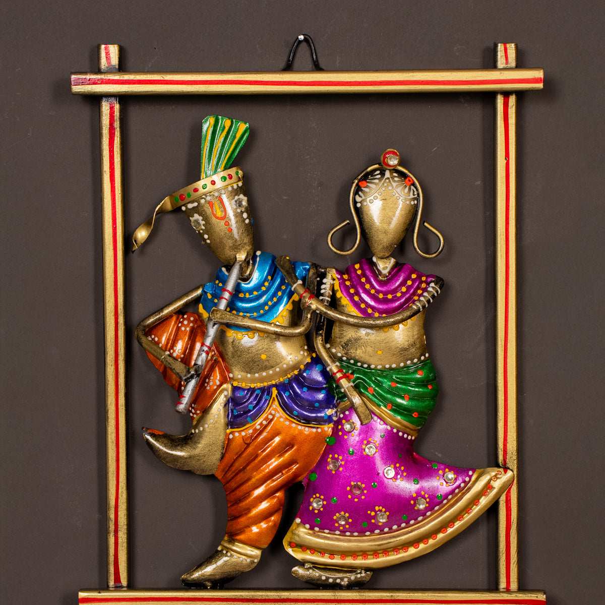 Hand Painted Radha Krishna Metal Wall Frame - 10.5 Inches - KI20138 – Ikyem